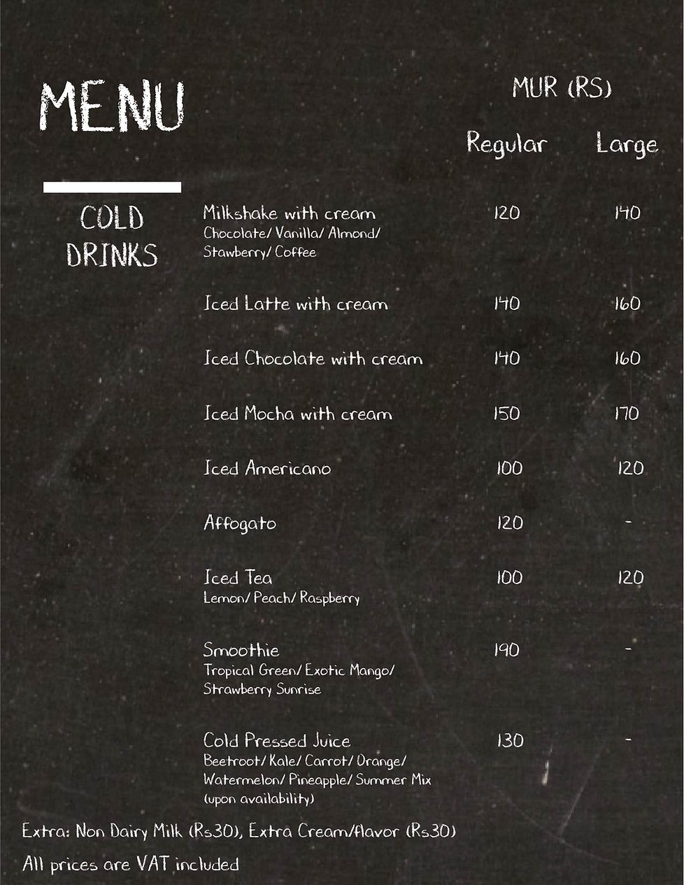 MENU | Artisan Coffee | Mauritius