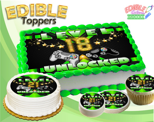 Green Gamer Level Unlocked Edible Birthday cake topper | mysite