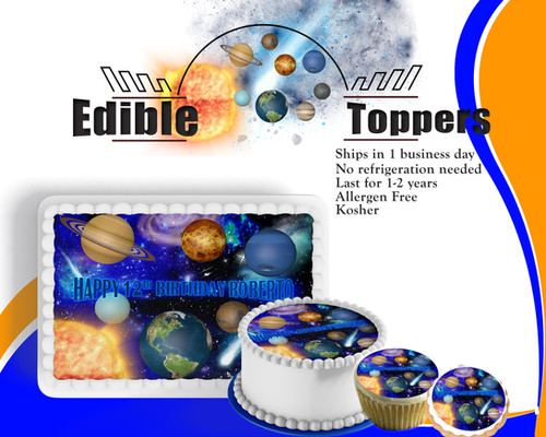 Planet solar system Edible Birthday cake, cookies and cupcake toppers ...