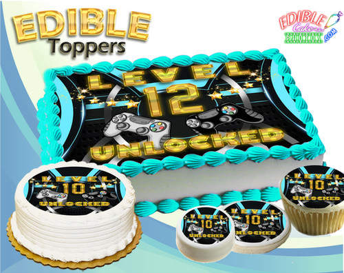 Blue Gamer Level Unlocked Edible Birthday cake topper | mysite