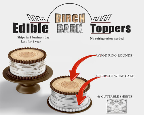 Edible image Birch bark tree cake strips or sheets - Edible wood ring ...