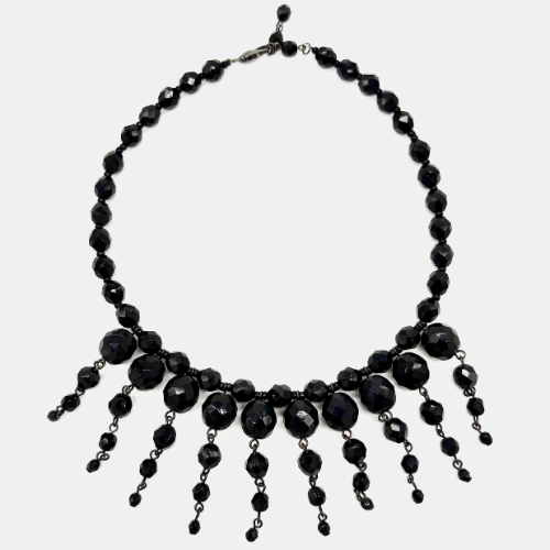 Vintage Black Beaded Fringe Statement Necklace | Maurice of Balmain ...
