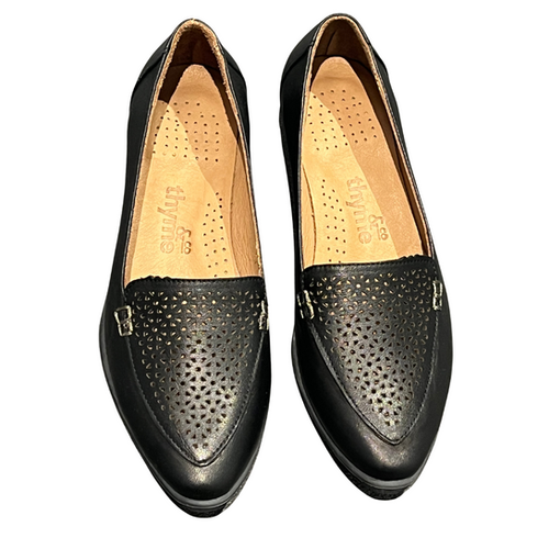 Thyme and Co Fancy Black Leather Flat Loafer | Maurice of Balmain ...