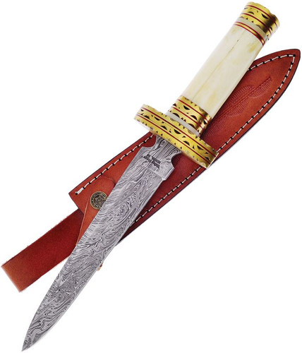Bone and Brass Grip Damascus Steel Dirk Knife Live Blade | War Sword