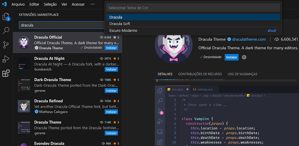 Personalizando e instalando extensões no VSCode