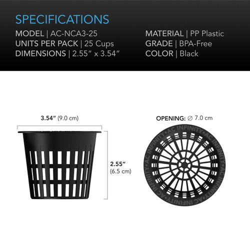 Mesh Net Cups, Slotted Pots with Wide Lips, 3-Inch, 25-Pack | N2U