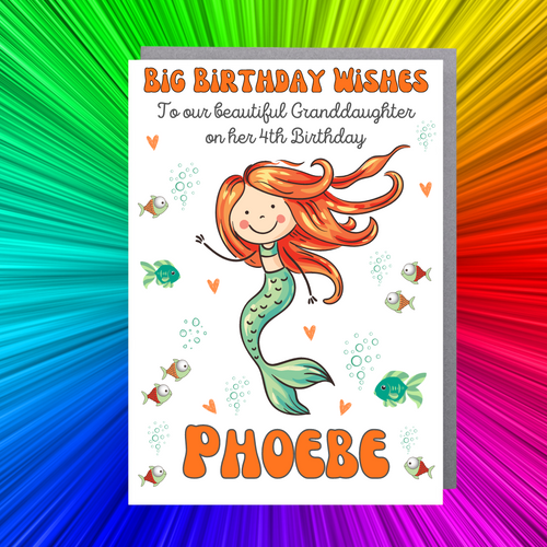 Pretty Orange and Green Mermaid | The Kids Card Co.