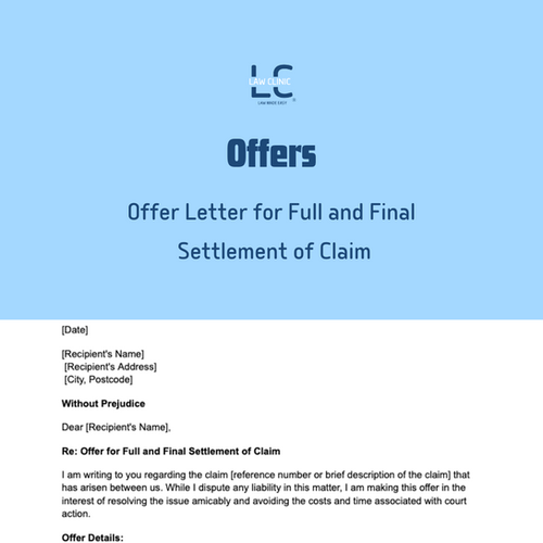 Offer Letter for Full and Final Settlement of Claim | Law Clinic