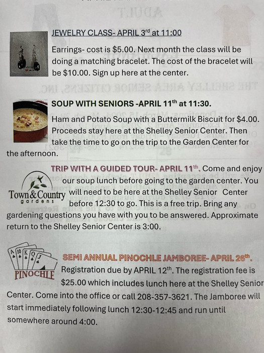 Shelley Senior Center Menu
