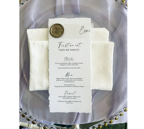Deckled Edge Menu with Personalised Guest Name Tag | LetLoveSparkleDesign