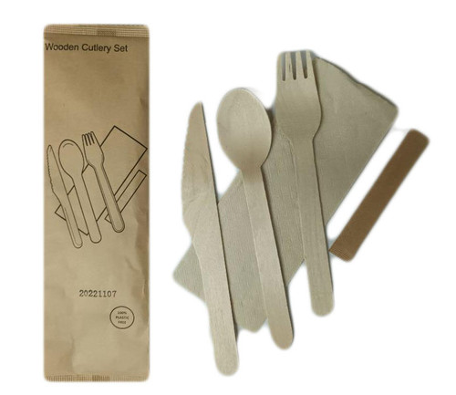 P511 - 5in1 Wooden Cutlery Set, Paper Pack | TRIREME LIMITED