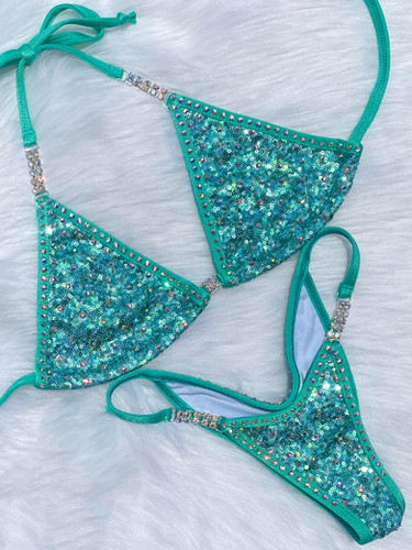 Mint sequin scatter stone bikini | sweetrevengebikinis