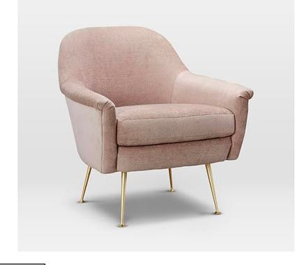 Powder Pink Velvet Arm Chair w/Gold Legs | Salles Interiors