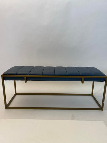 Brass Frame Faux Blue Leather Bench | Salles Interiors