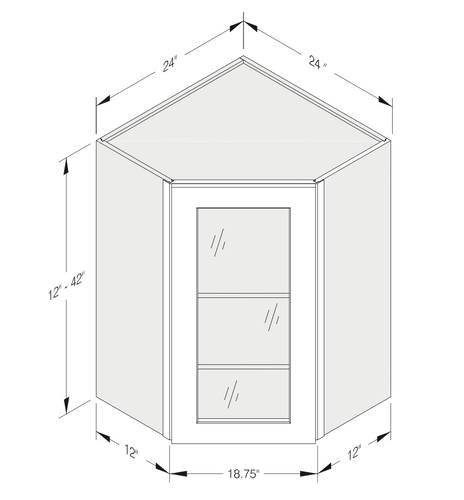 Wall Diagonal Corner Cabinets with Glass Insert | OnlineCabinetsCanada