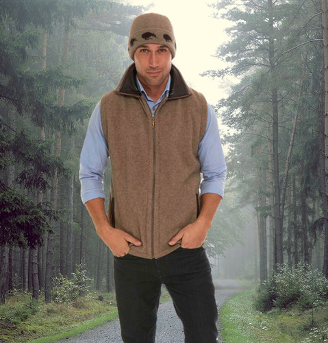 Knitted Leather Trimmed Vest Mocha | First Street LeatherKoru Knitwear