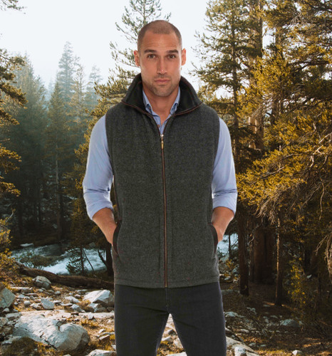 Knitted Leather Trimmed Vest Charcoal | First Street LeatherKoru Knitwear