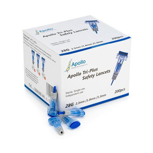 Apollo Tri-Plus Safety Lancets 28G | Apollo Medical