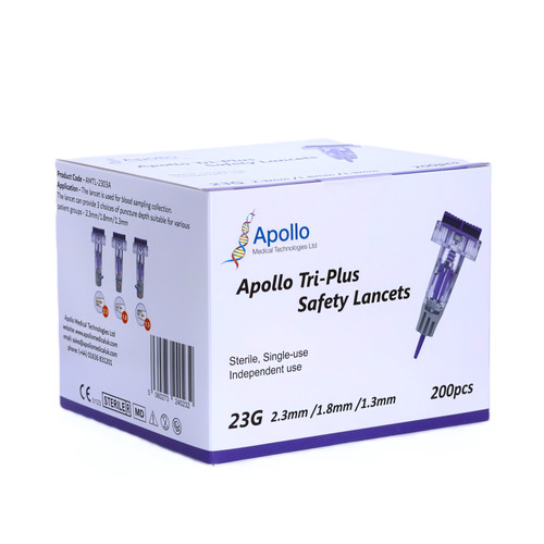 Apollo Tri-Plus Safety Lancets 23G | Apollo Medical