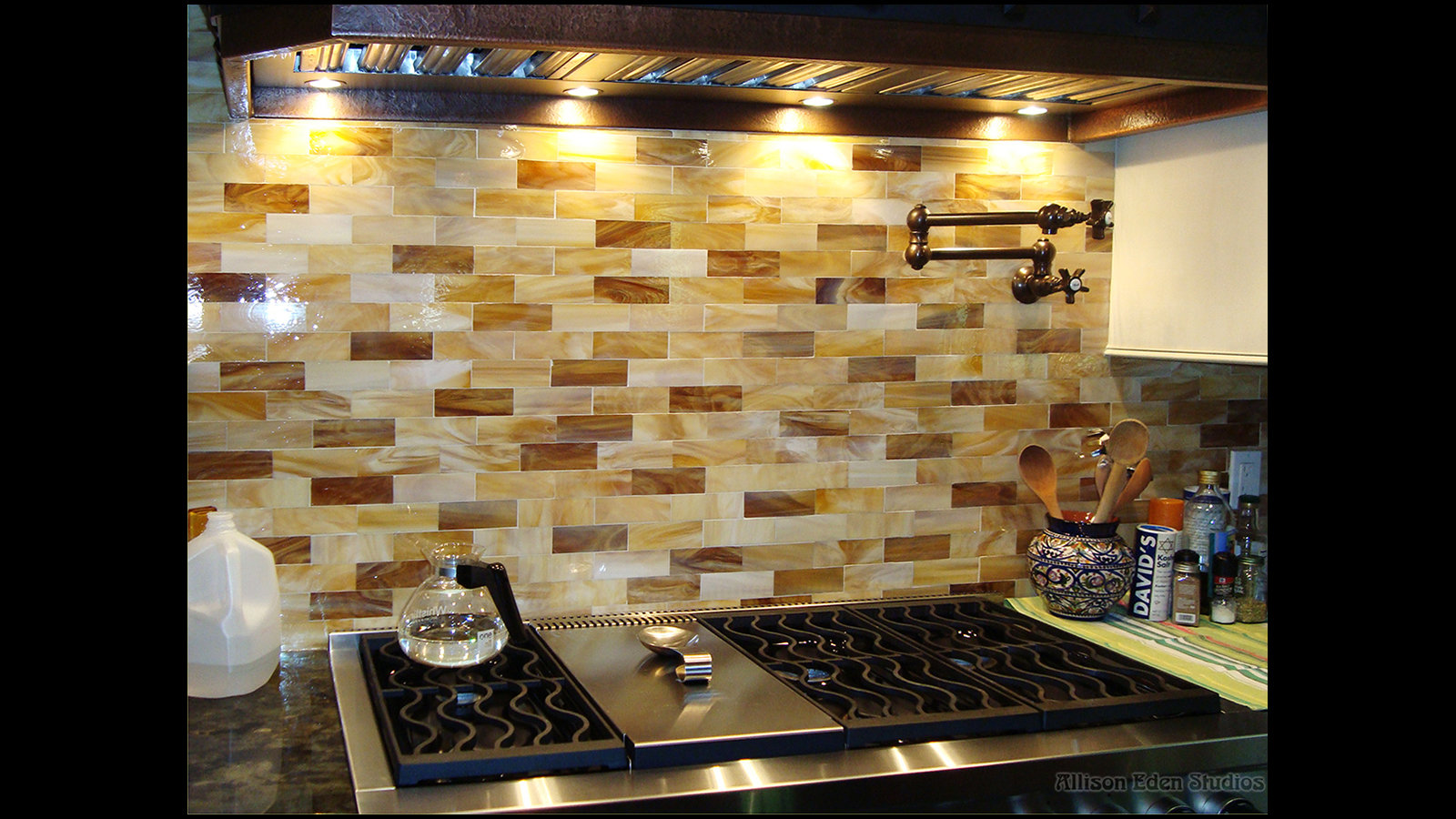Amber Bricks Kitchen Backsplash by Allison Eden Studios