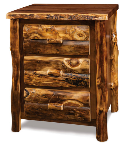 Log | Nightstand | 3 Drawers, Slab Fronts, Aspen/Walnut | Simon Pure