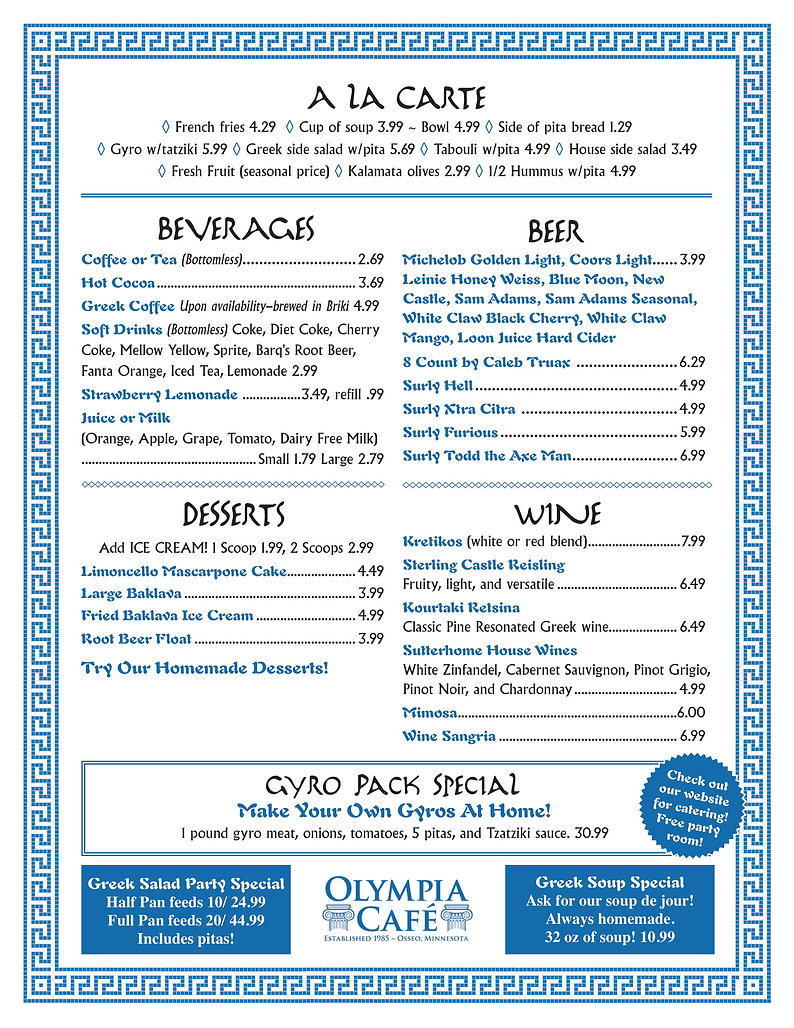 Menu | olympiacafeandgyros