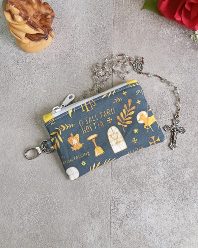 Blue Adoration Print Rosary Pouch | Holy Queen Handmade