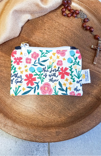 White Hail Mary Print Rosary Pouch | Holy Queen Handmade