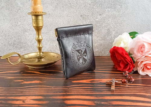 Black Leather Rosary Pouch with Squeeze Clasp Closure | Holy Queen Handmade