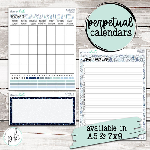 KIT-656 J || "LET IT SNOW" Perpetual Calendars - A5 / 7x9 | PlannerKate