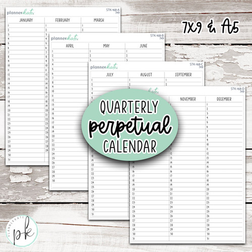 QUARTERLY PERPETUAL CALENDARS STK-168 STK-169 (7x9 and A5 available ...