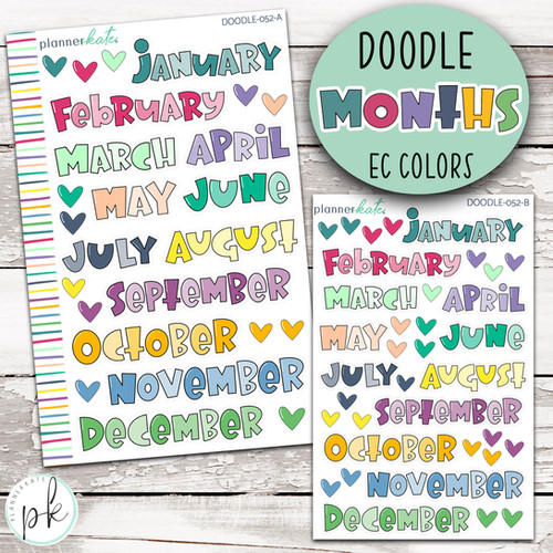 DOODLE-52 || MONTHS Doodle Stickers : Standard + Mini Size | PlannerKate