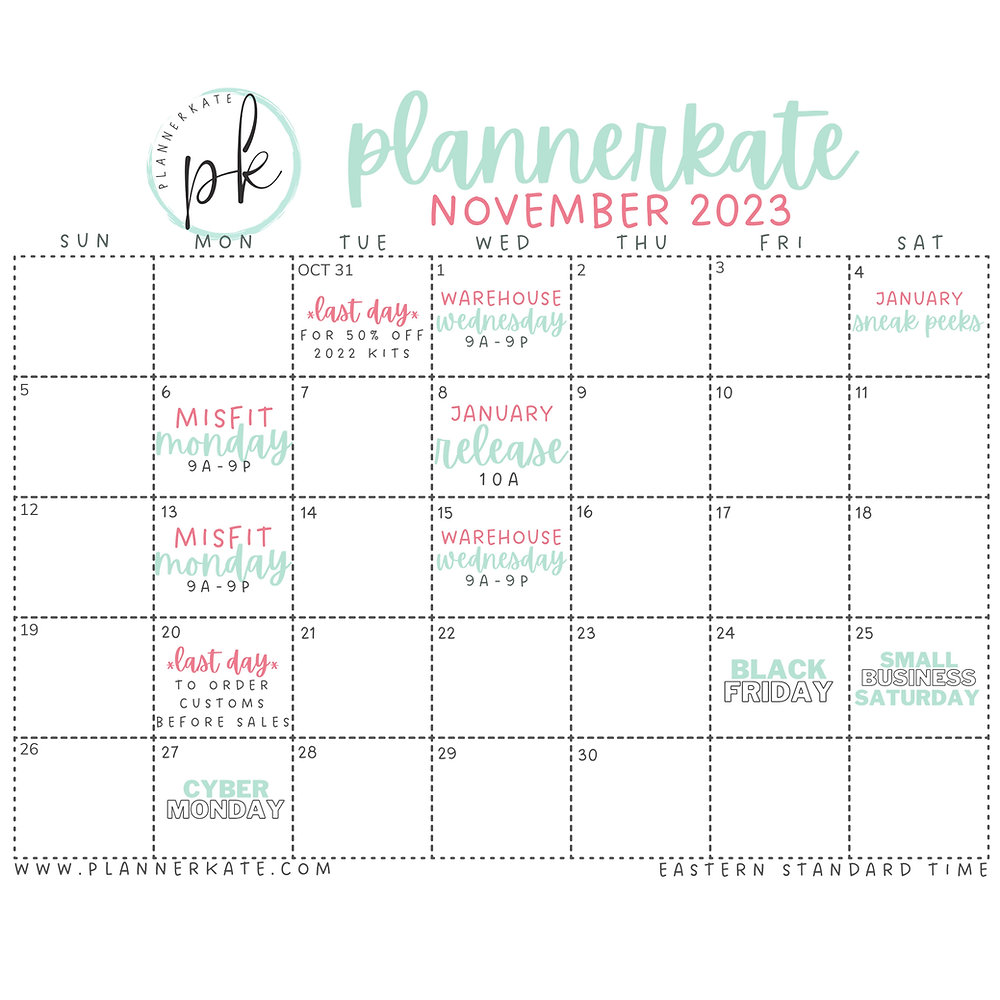 November Shop Calendar