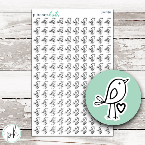 BW-126 || BIRD - BW Icon Stickers | PlannerKate