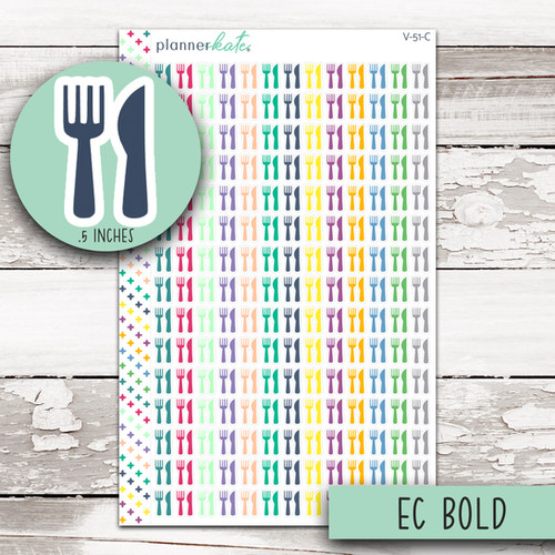 V-51-C || Fork & Knife Utensil Stickers - EC Bold | PlannerKate
