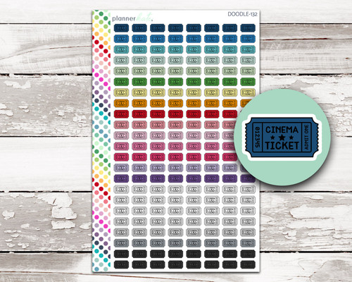 DOODLE-132 || CINEMA / MOVIE TICKET Doodle Planner Stickers | PlannerKate
