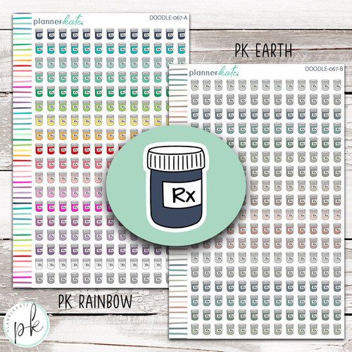 DOODLE-067 || PRESCRIPTION / Rx PILL BOTTLE Doodle Planner Stickers ...