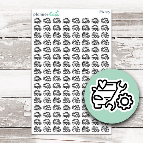 BW-165 || Car Service / Maintenance - BW Icon Stickers | PlannerKate