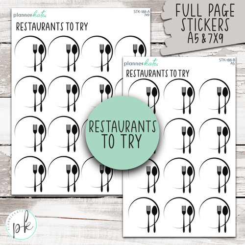 STK-188 || Restaurants To Try Dashboard Sticker | PlannerKate