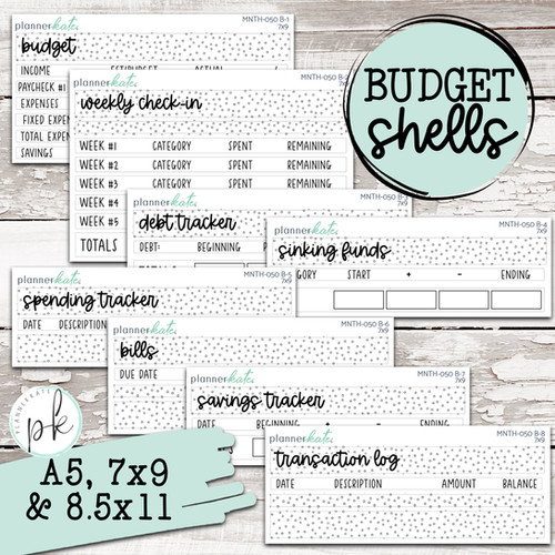 Neutral Budget Shells - 7x9, A5 and 8.5x11 Planners || MNTH-050 ...