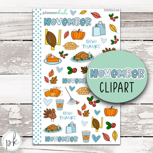 DOODLE-11 || NOVEMBER CLIPART | PlannerKate