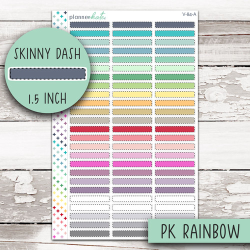 V-84-A || Skinny Dash Labels - PK Rainbow (1.5 Inch) | PlannerKate