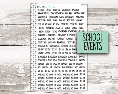 STK-162 || SCHOOL EVENTS Scripts - Planner Stickers | PlannerKate