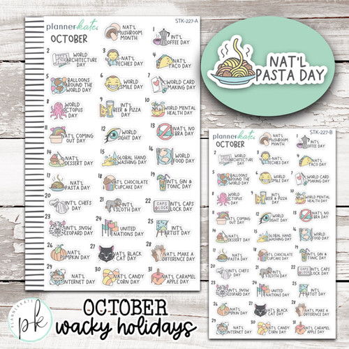 OCTOBER Wacky Holidays - Pastel | STK-227 | PlannerKate
