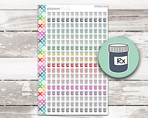 DOODLE-067 || PRESCRIPTION / Rx PILL BOTTLE Doodle Planner Stickers ...