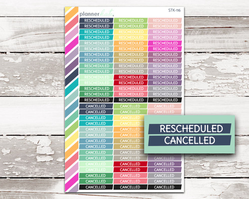STK-116 || RESCHEDULED + CANCELLED Diagonal Planner Stickers | PlannerKate