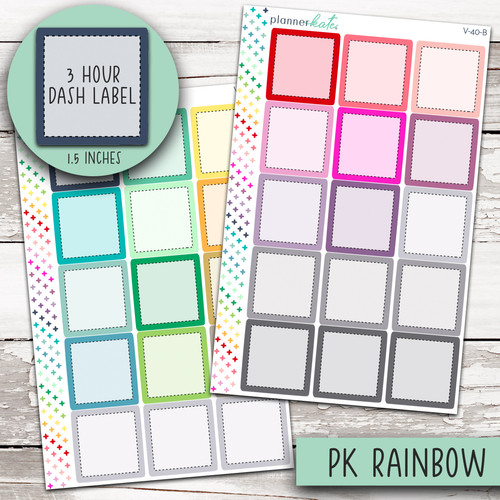 3 Hour Color Dash Label for 7x9 Planner - PK Rainbow || V-40 | PlannerKate