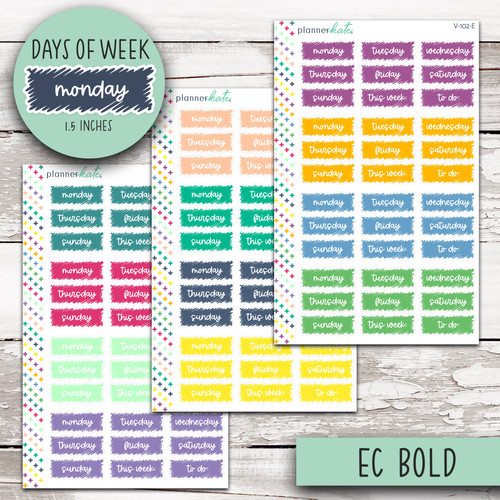 V-102 C-E || Days of Week Journaling Labels - EC Monthly Bold | PlannerKate