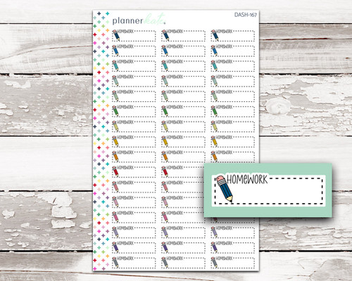 DASH-167 || HOMEWORK Dash Doodle Planner Stickers | PlannerKate