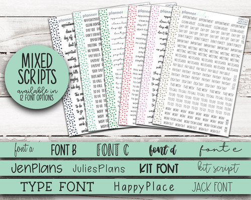 FONT-1 || MIXED WORDS Scripts - 12 Font Options | PlannerKate